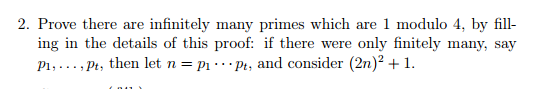 Solved Prove there are infinitely many primes which are 1 | Chegg.com