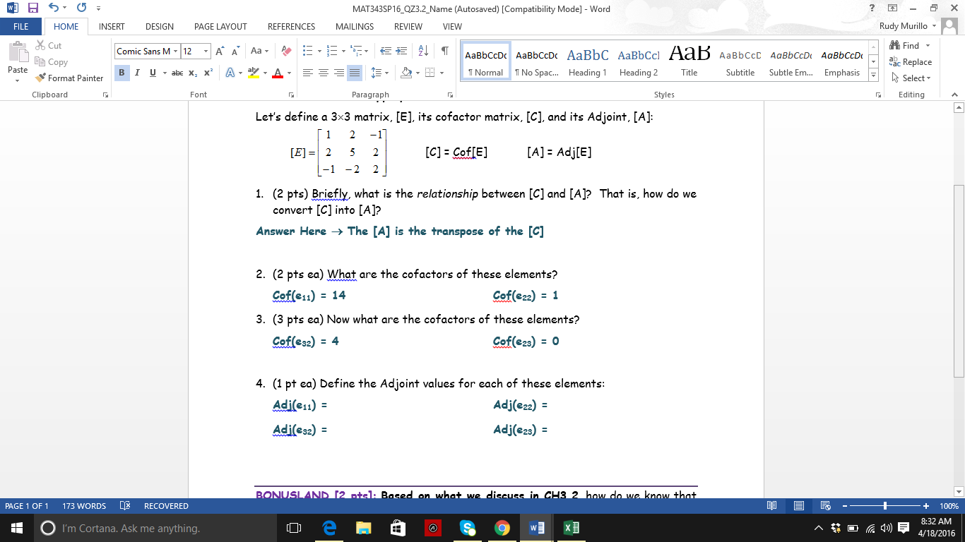 Solved Let's define a 3 Times 3 matrix, [E], its cofactor | Chegg.com