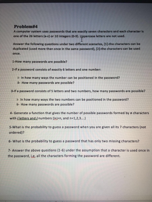 Solved A computer system uses passwords that are exactly | Chegg.com