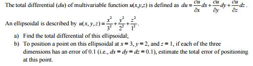 Solved The total differential (du) of multivariate function | Chegg.com