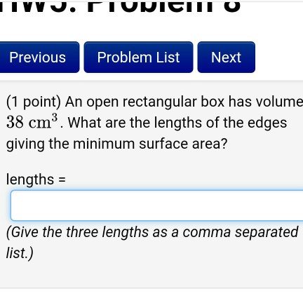 Solved An open rectangular box has volume 38 cm^3. What are | Chegg.com