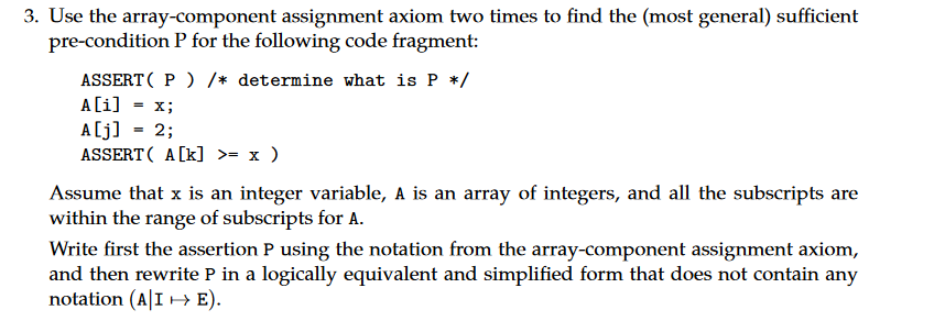 3. Use the array-component assignment axiom two times | Chegg.com
