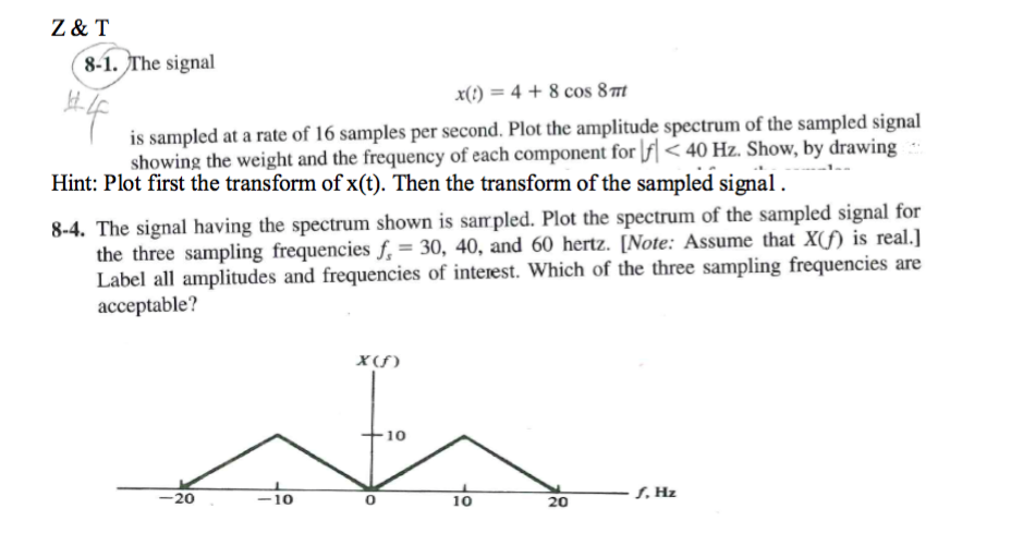 Solved The signal x(t) = 4 + 8 cos 8 pi t is sampled at a | Chegg.com