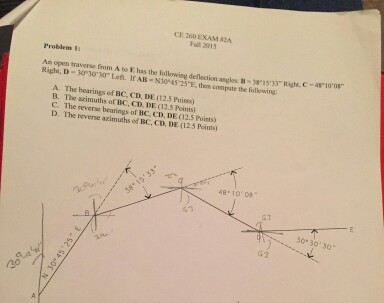 Solved An open traverse from A to E has the following | Chegg.com