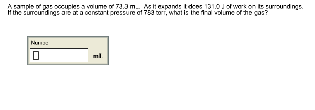 Solved A sample of gas occupies a volume of 73.3 mL. As it | Chegg.com