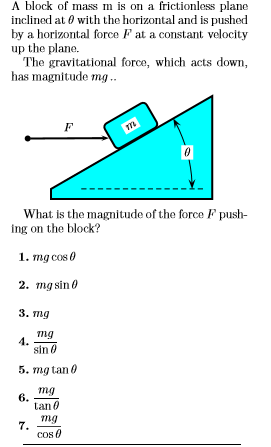 Solved A block of mass m is on a frictionless plane inclined | Chegg.com