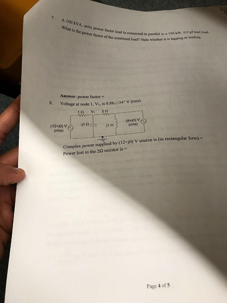 Solved 7. A 100 kV unity power factor load is connected in | Chegg.com