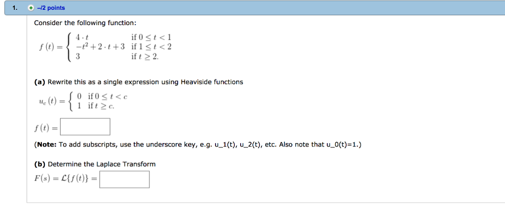 Solved 1. + -2 points Consider the following function 4.t | Chegg.com