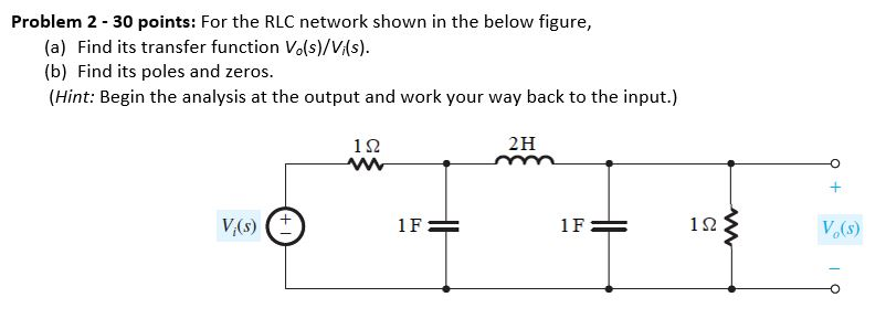 Solved Problem 2 30 points: For the RLC network shown in the | Chegg.com