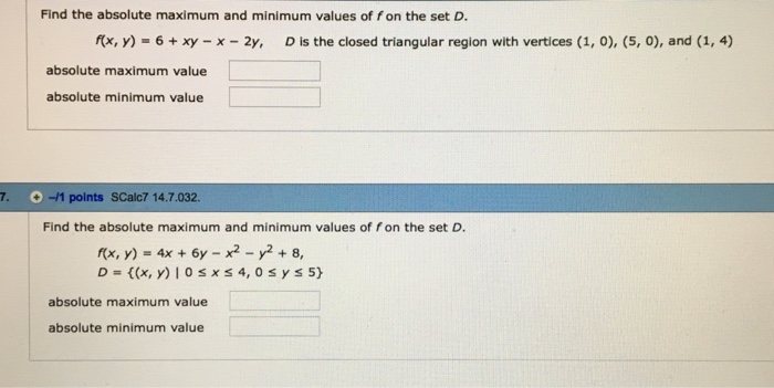 Solved Find the absolute maximum and minimum values of f on | Chegg.com