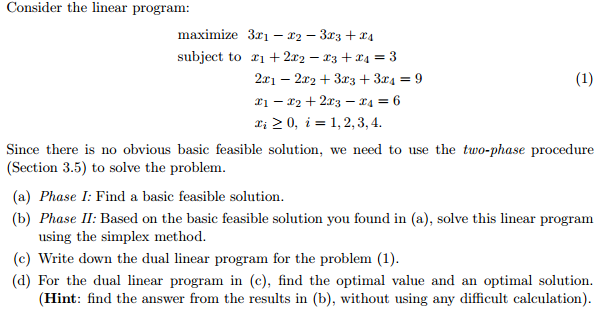 Solved Consider the linear program: maximize 3x_1 - x_2 - | Chegg.com