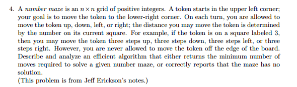 Solved A number maze is an n Times n grid of positive | Chegg.com