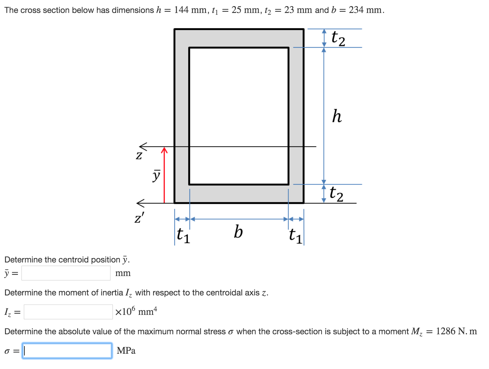 Solved The cross section below has dimensions h=144 mmh=144 | Chegg.com