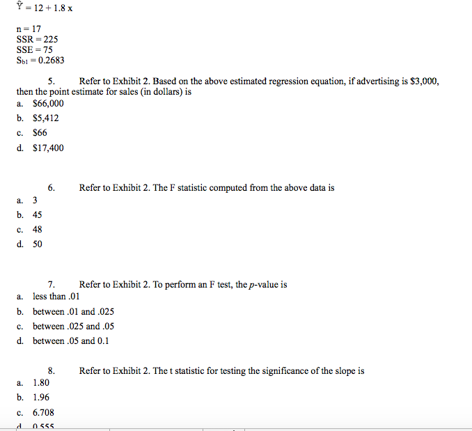 Solved R-12 1.8 x SSR 225 SSE 75 Sb1 0.2683 5. Refer to | Chegg.com