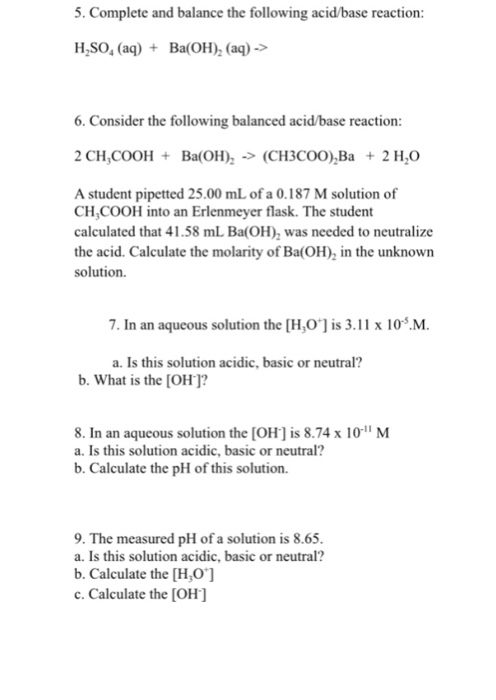 Solved Complete and balance the following acid/base | Chegg.com