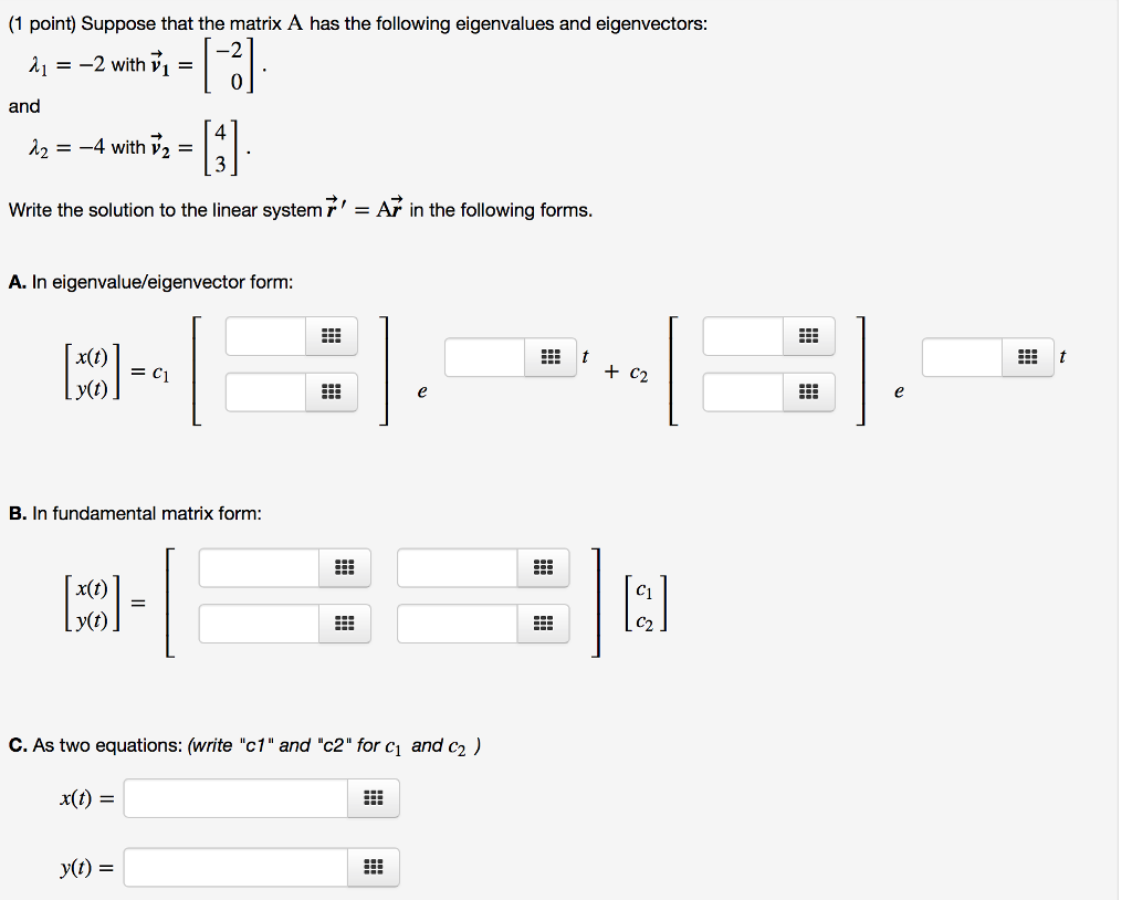 Solved 1 point) Suppose that the matrix A A has the | Chegg.com