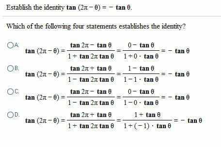 Solved Establish the identity tan(2 phi - theta Which of | Chegg.com