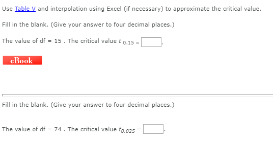 Solved Use Table V and interpolation using Excel (if | Chegg.com