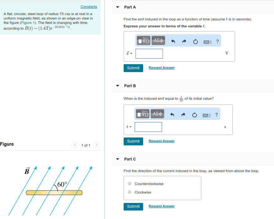 Solved Constants Part A A flat, circular, steel loop of | Chegg.com