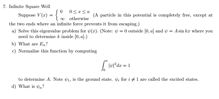Solved Infinite Square Well Suppose V(x) = {0 0 | Chegg.com