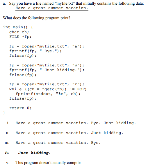 Solved Say you have a file named "myfile" that initially | Chegg.com