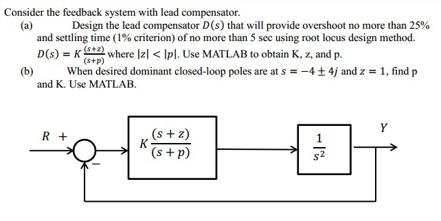 Consider the feedback system with lead compensator. | Chegg.com
