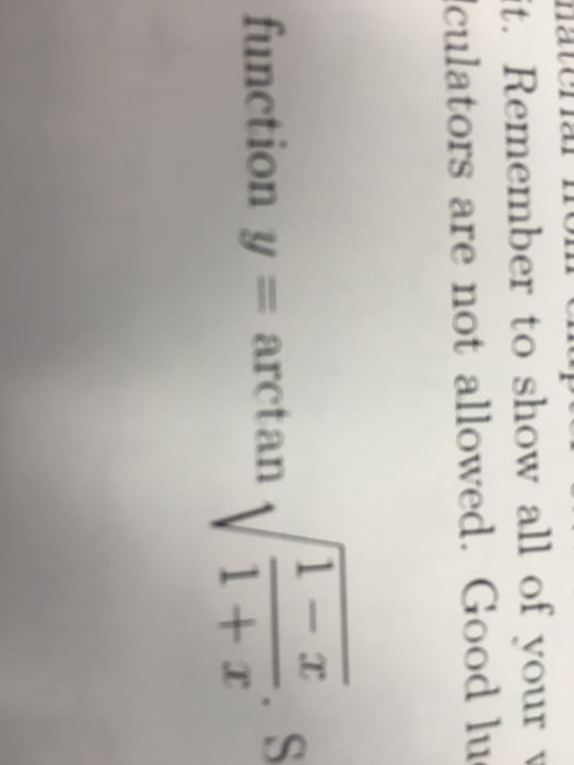 Solved find the derivative of the function y=arctan sqrt | Chegg.com