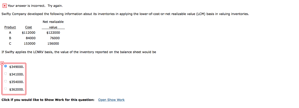 Solved X Your answer is incorrect. Try again Swifty Company | Chegg.com