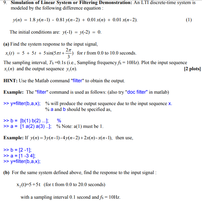 Solved 9. Simulation of Linear System or Filtering | Chegg.com