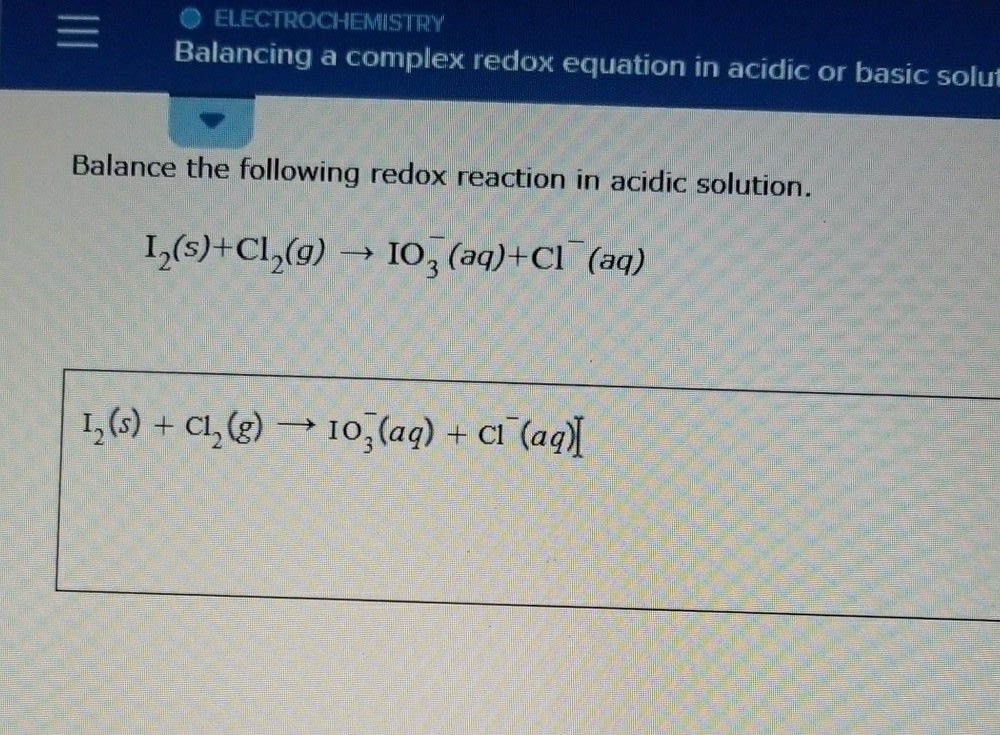 Solved ELECTROCHEMISTRY Balancing a complex redox equation | Chegg.com