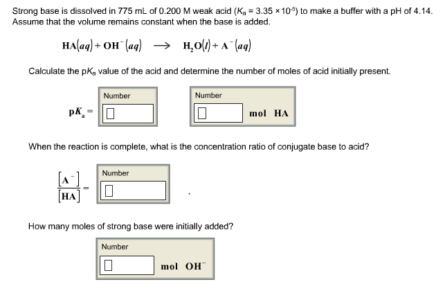 Solved Strong base is dissolved in 775 mL of 0.200 M weak | Chegg.com