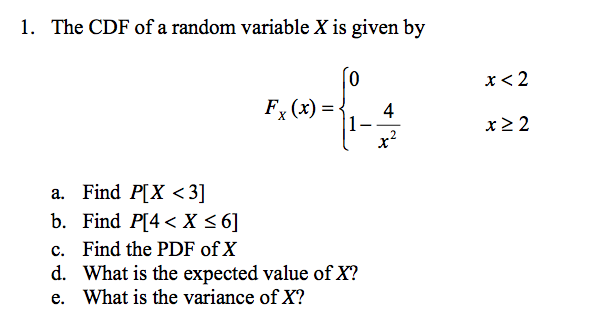 Solved 1 The Cdf Of A Random Variable X Is Given By Fx X