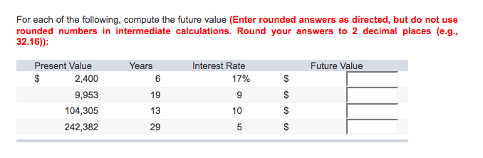 Solved For each of the following, compute the future value | Chegg.com