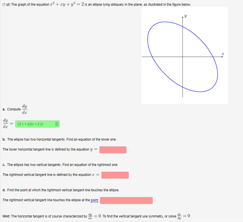 Solved (1 pt) The graph of the equation r2 + zy y22 is an | Chegg.com