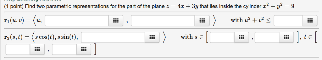 Solved (1 point) Find two parametric representations for the | Chegg.com