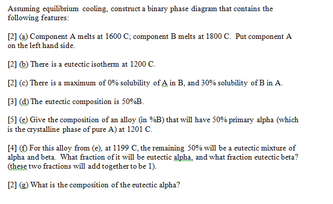 Assuming equilibrium cooling, construct a binary | Chegg.com