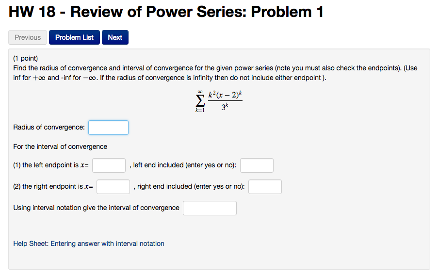 Solved HW 18 Review of Power Series: Problem 1 Previous | Chegg.com