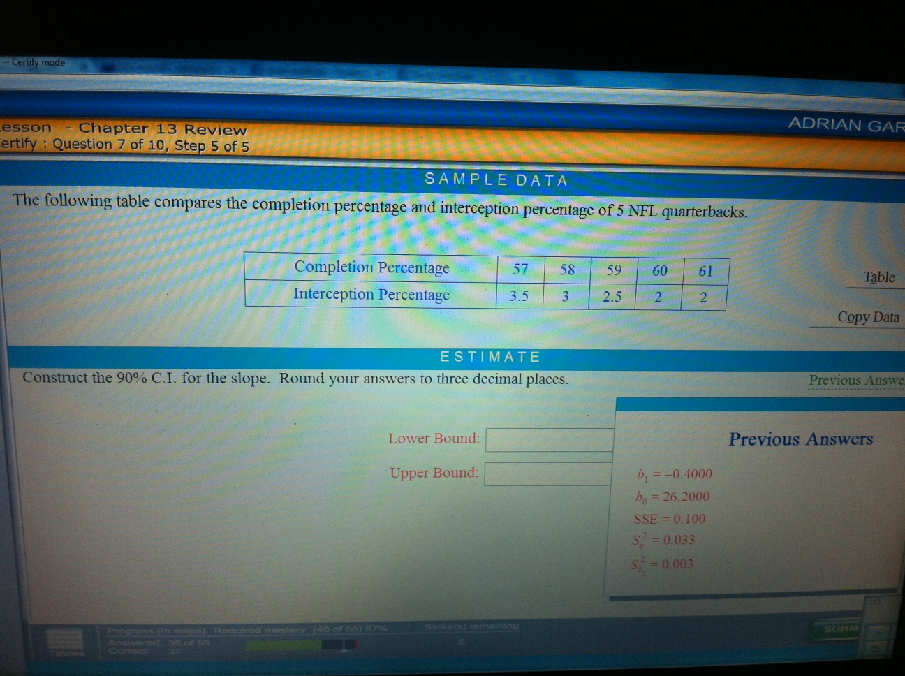 Solved: The Following Table Compare The Completion Percent... | Chegg.com