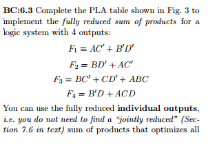 Solved BC:6.3 complete the PLA table shown in Fig. 3 to | Chegg.com