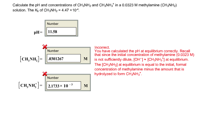 Solved Calculate the pH and concentrations of CH3NH2 and | Chegg.com
