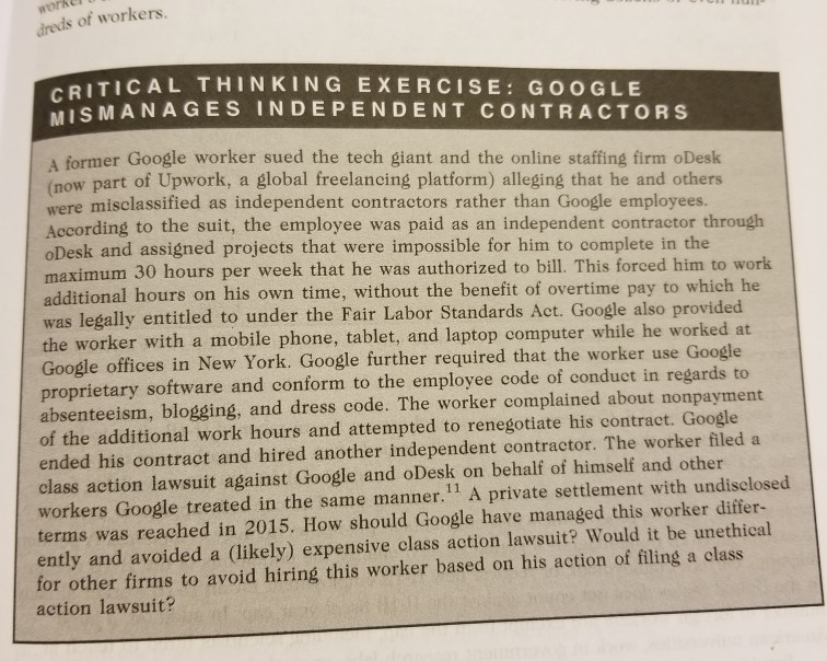 Solved s of workers CRITICAL THINKING EXERCISE: GOOGLE | Chegg.com
