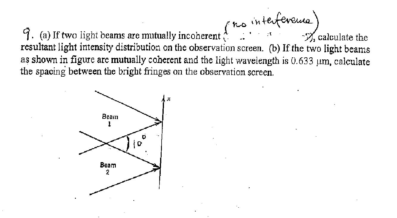 (a) If two light beams are mutually incoherent no | Chegg.com