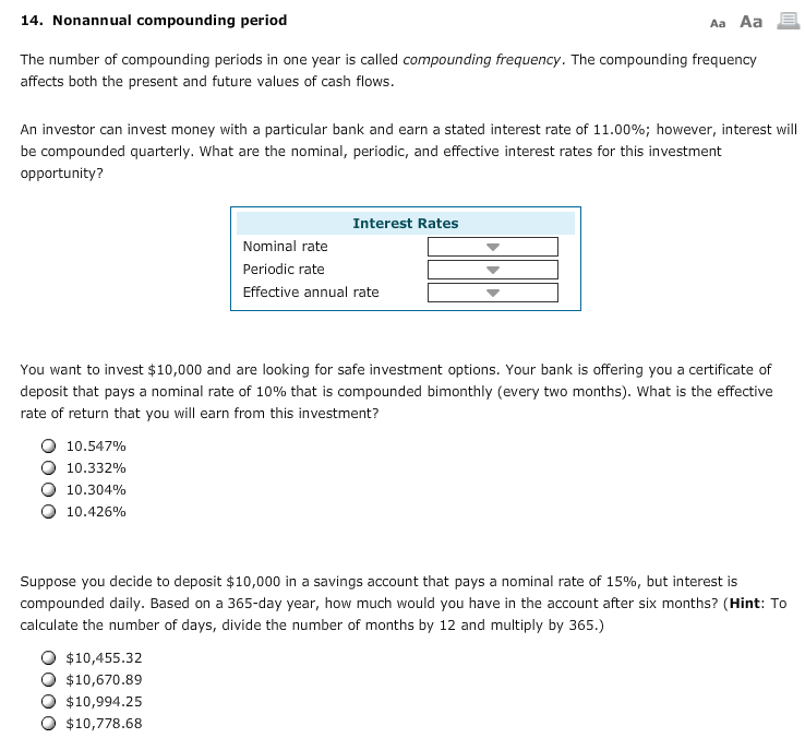 Solved Nonannual compounding period The number of | Chegg.com