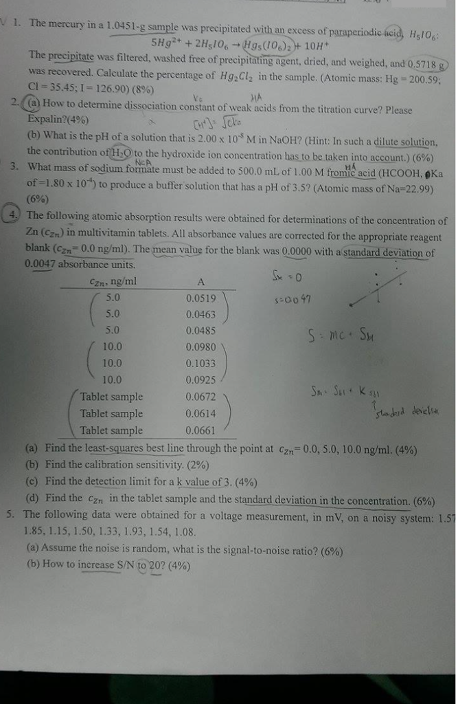Solved 1. The mercury in a 1.0451-g sample was precipitated | Chegg.com