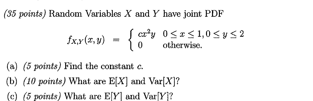 Solved Random Variables X and Y have joint PDF fX, Y(x, y) | Chegg.com