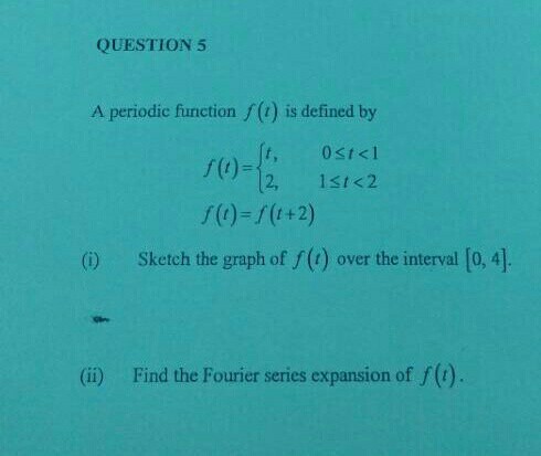 Solved QUESTION 5 A periodic function f(t) is defined by 2, | Chegg.com