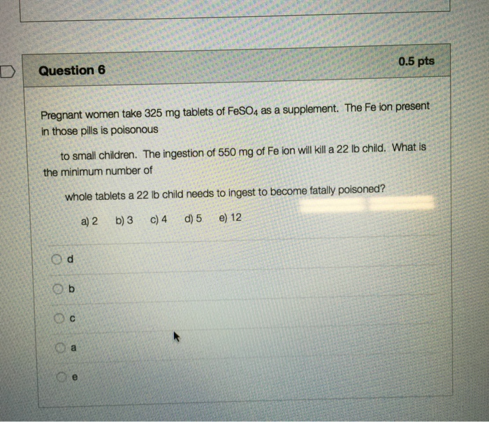 Solved Pregnant women take 325 mg tablets of FeSO_4 as a | Chegg.com