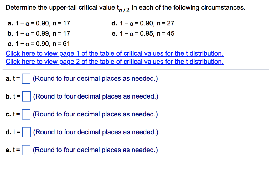 Solved Determine the upper-tail critical value t_alpha/2 in | Chegg.com