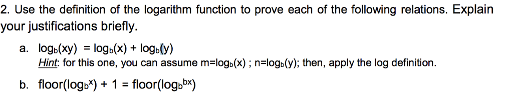 Solved 2. Use the definition of the logarithm function to | Chegg.com