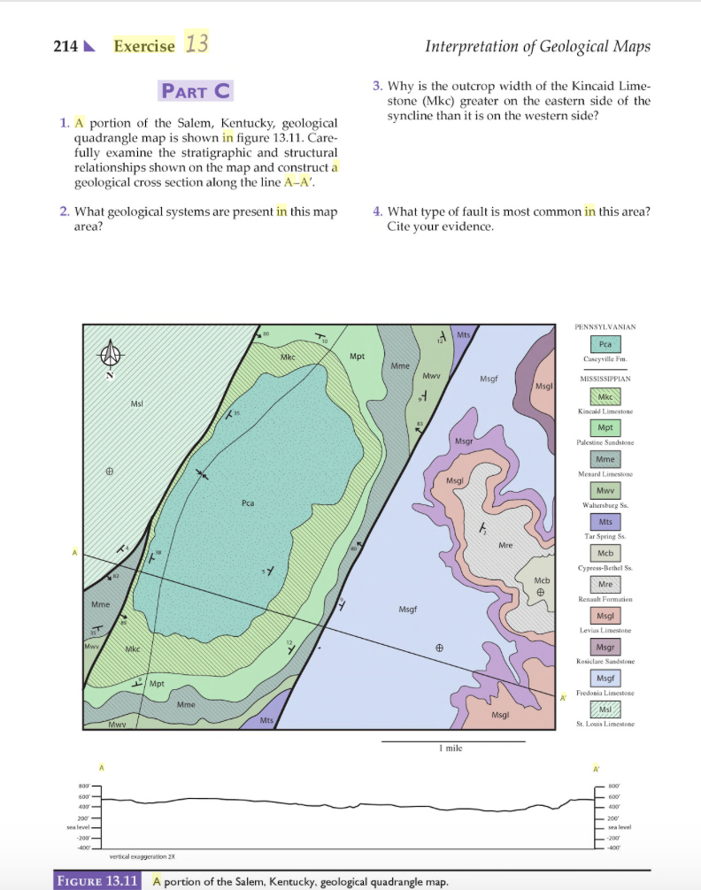Solved A portion of the Salem, Kentucky, geological | Chegg.com